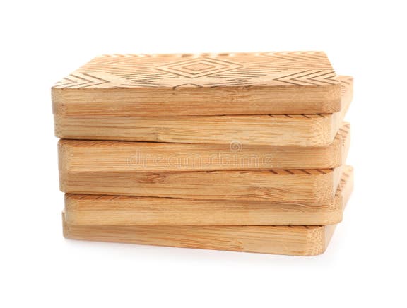 Stack of Wooden Cup Coasters on White Background Stock Photo - Image of ...