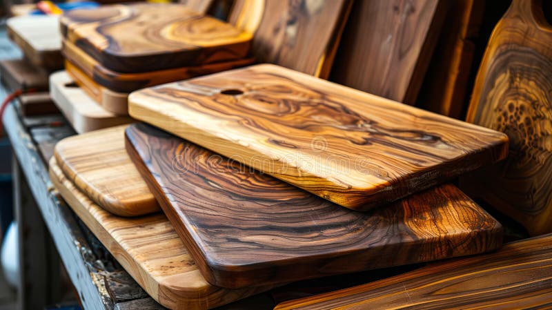 A Stack of Wooden Cutting Boards on Display Stock Photo - Image of ...