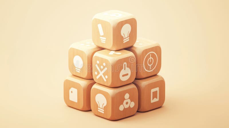 A Stack of Wooden Dice with Icons Representing Various Stages in the ...