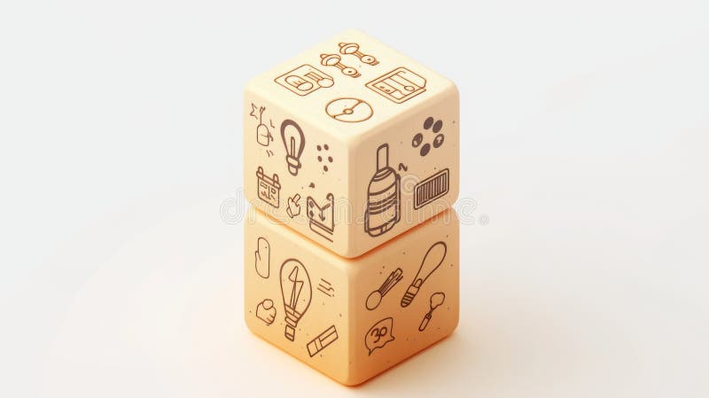 A Stack of Wooden Dice with Icons Representing Various Stages in the ...