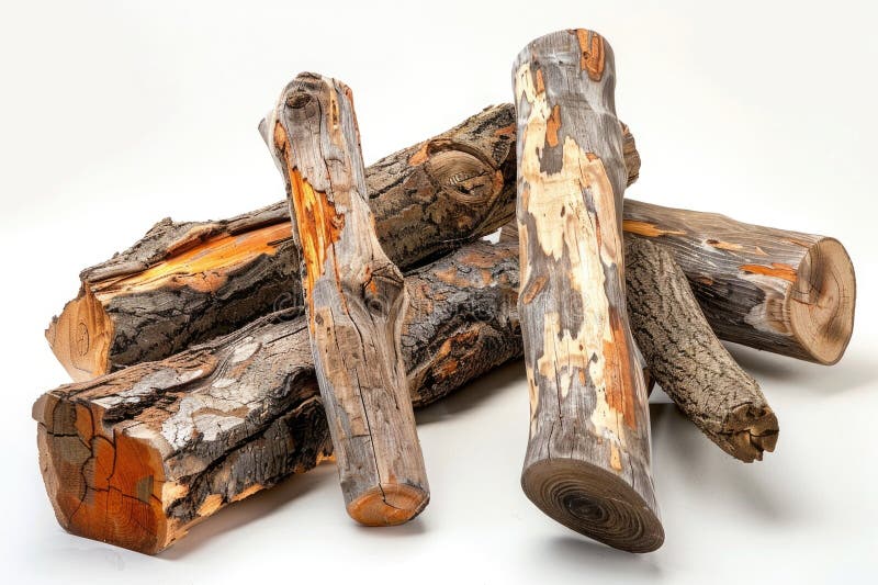 A Stack of Wooden Logs or Planks Situated on a Clean White Surface ...