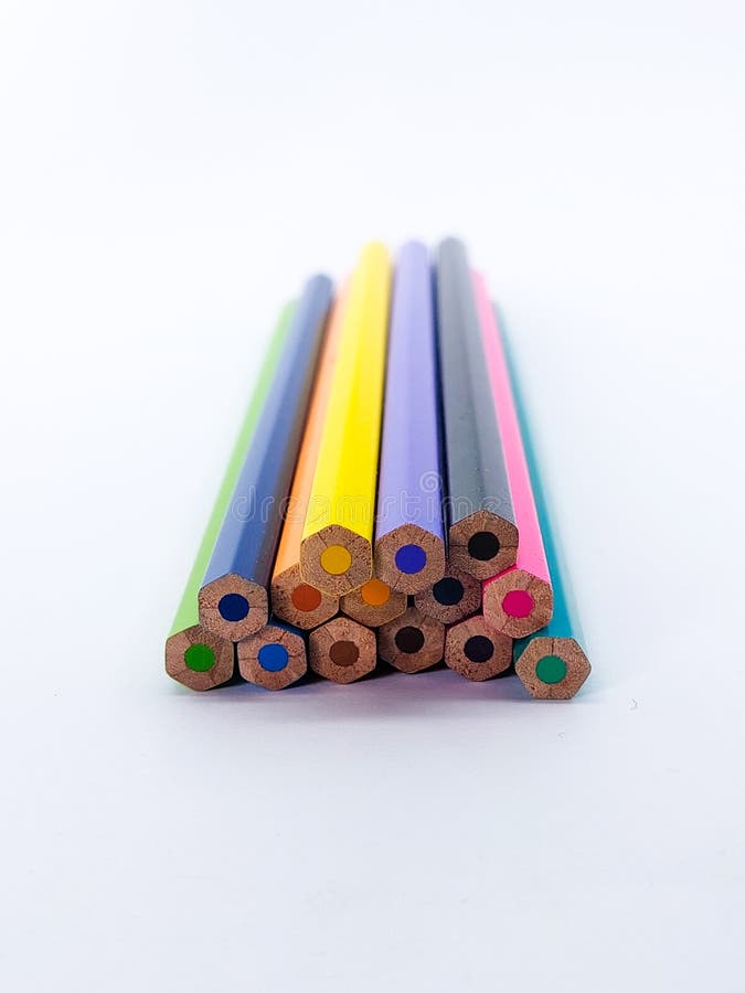 Stack of Wooden Multi Colored Pencils Showing the Back Part on White ...