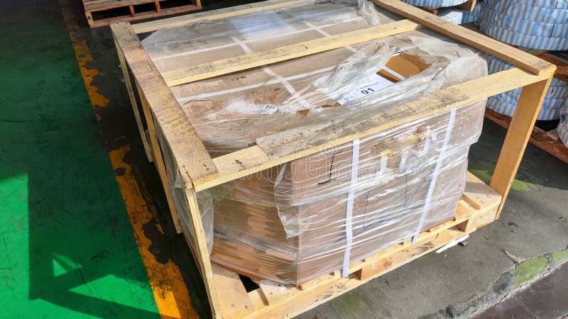 Stack of Wooden Pallet Boxes in Warehouse. Stock Image - Image of wing ...