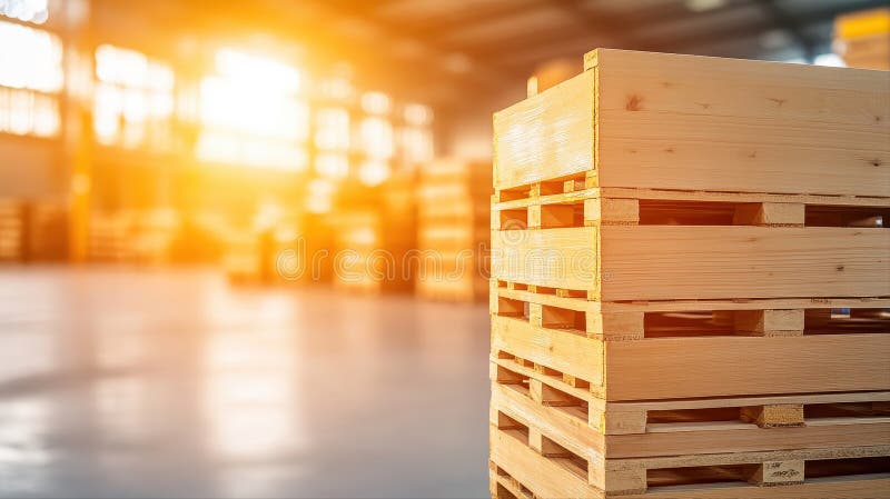 Stack of Wooden Pallets in a Busy Warehouse Environment Showing ...