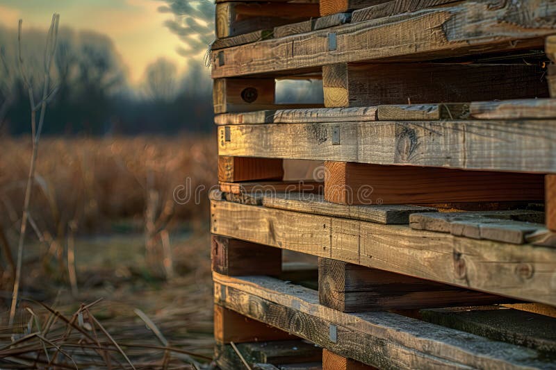 A Stack of Wooden Pallets in a Field Stock Image - Image of landscape ...