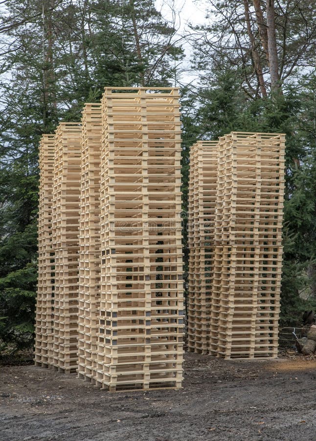 Stack of Wooden Pallets in the Joinery Workshop. Wooden Pallets Ready ...