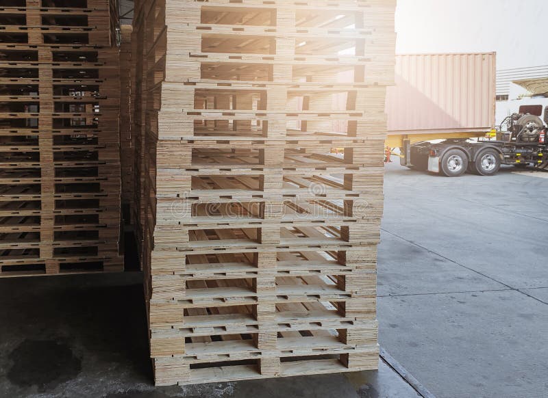 Stack of Wooden Pallets for Loading Cargo Shipment with a Truck Stock ...