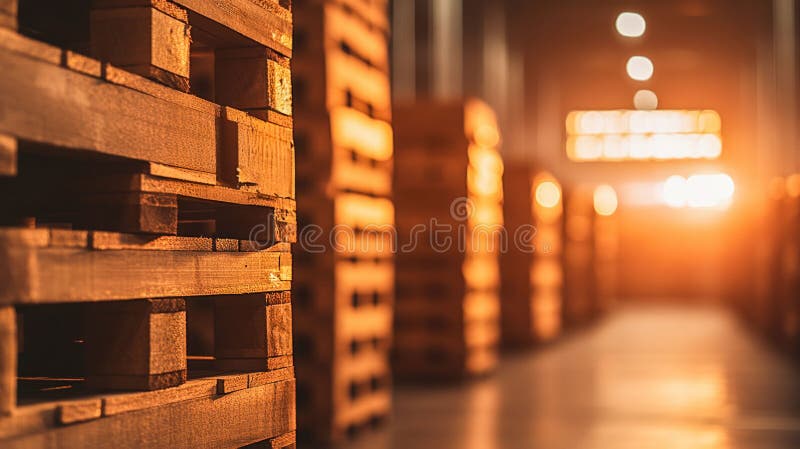 Stack of Wooden Pallets in Warm Warehouse Lighting Stock Illustration ...