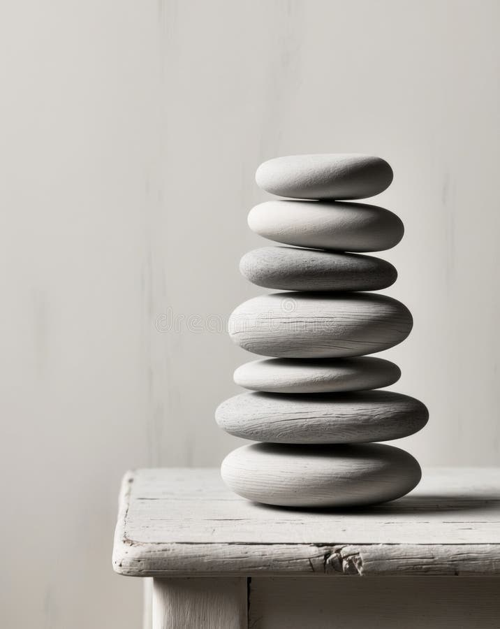 Stack Pebbles Sitting Top Wooden Table Stock Photos - Free & Royalty ...