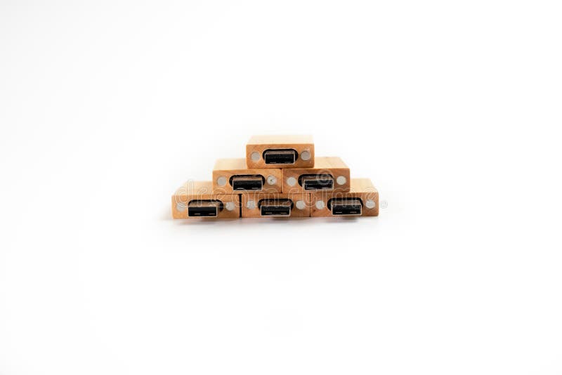 Stack of Wooden Pendrive Memory Usb Isolated on White Background Stock ...