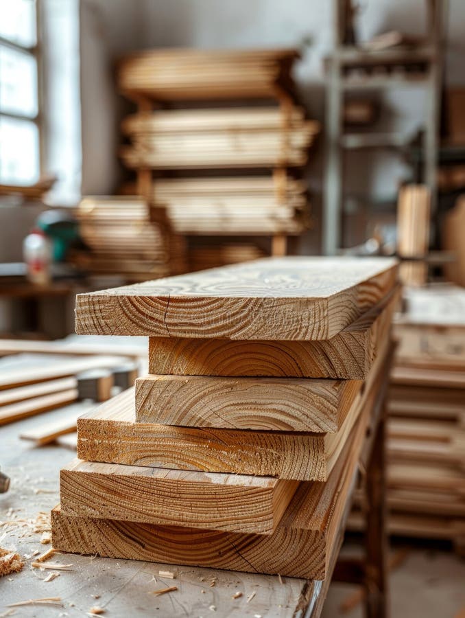 Stack of Wooden Planks in a Carpentry Workshop Stock Image - Image of ...