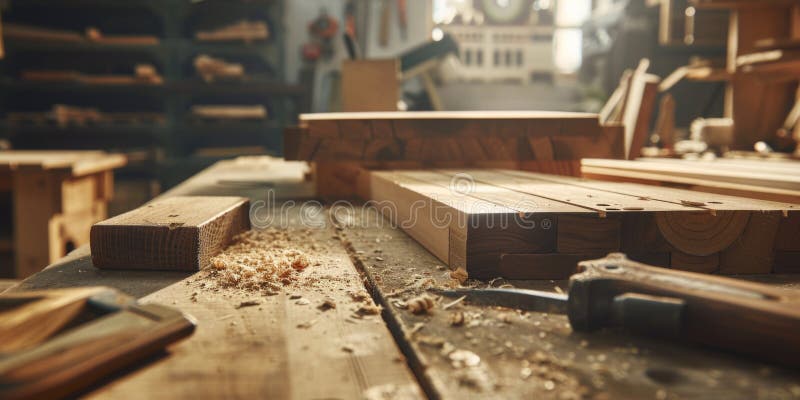Wooden Planks on Table stock image. Image of woodworking - 376062047
