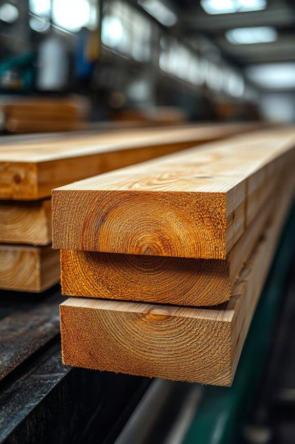 Stack of Wooden Planks in Lumber Processing Factory. Generated by AI ...