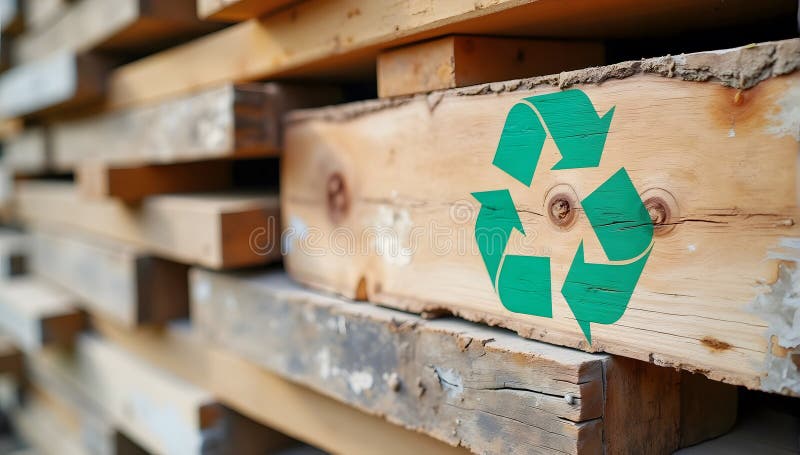 Stack of Wooden Planks or Pallets, Each Prominently Featuring a Green ...