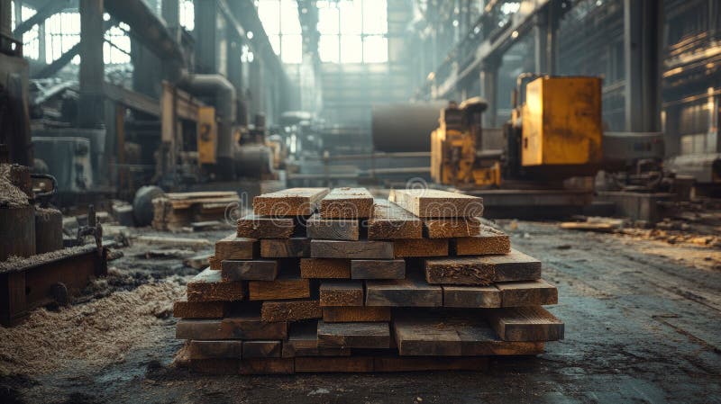 Stack of Wooden Planks in a Rustic Industrial Sawmill Setting. Stock ...