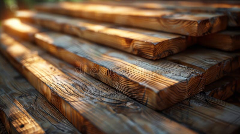 Stack of Wooden Planks with a Rustic Texture in Sunlight, Close-up Shot ...