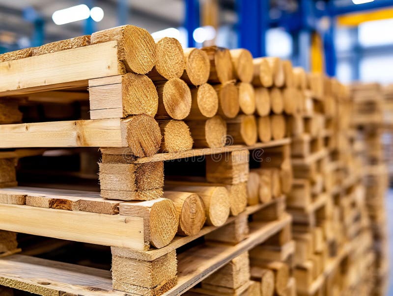 A Stack of Wooden Planks Stacked on Top of Each Other in a Warehouse ...