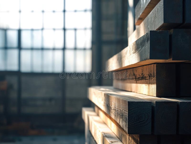 Wooden Plank Stack Warehouse Storage Stock Image - Image of generated ...