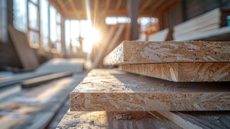 Stack of Wooden Planks in a Sunlit Construction Site Stock Photo ...