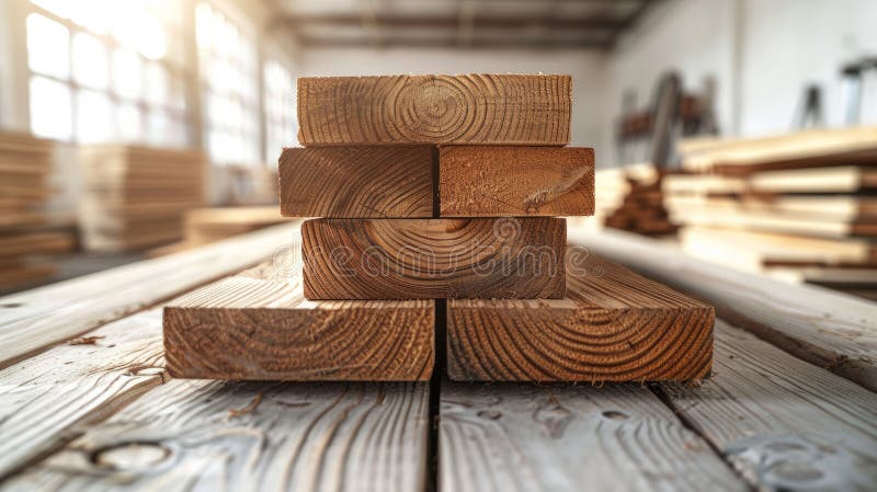 Stack of Wooden Planks in a Well-lit Workshop Stock Photo - Image of ...