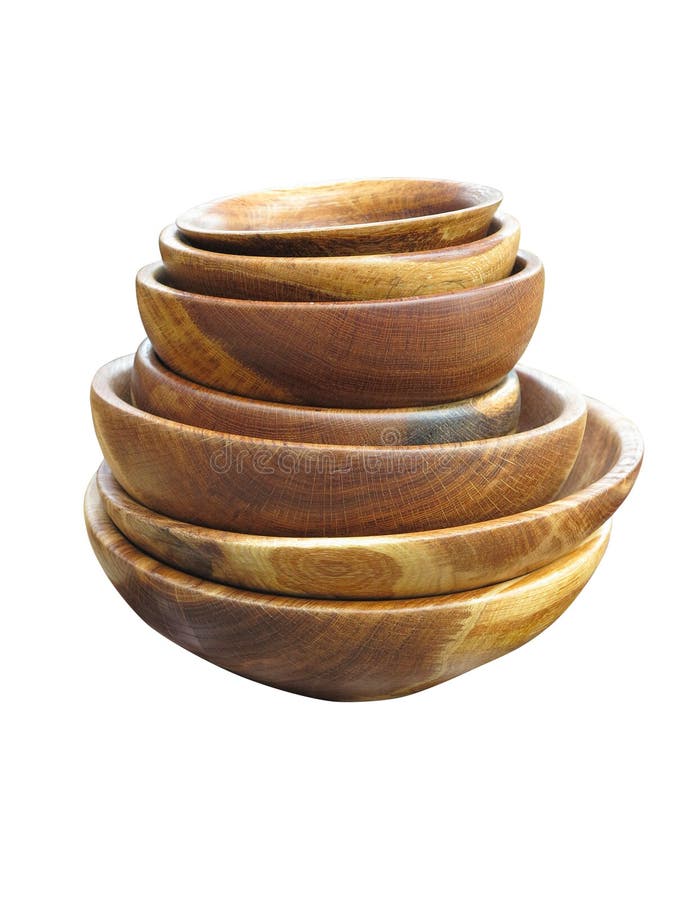 Stack of Wooden Plates Dishware Isolated Over White Stock Photo - Image ...