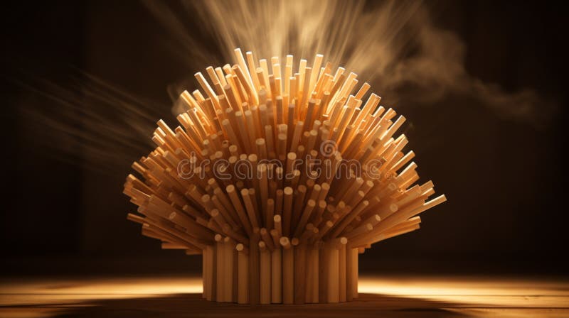 A Stack of Wooden Skewers Illuminated by Warm, Soft Lighting, Creating ...
