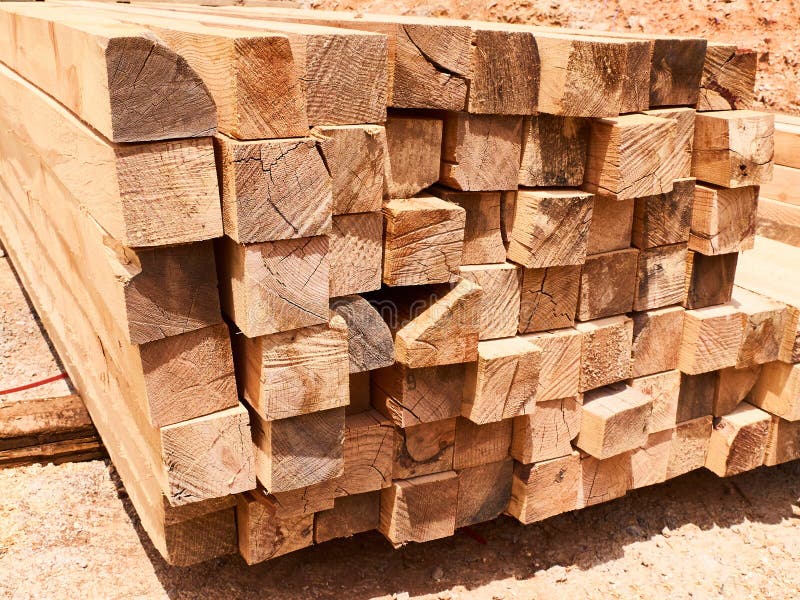 Stack of Wooden Squared Beams Background or Texture Concept Stock Image ...