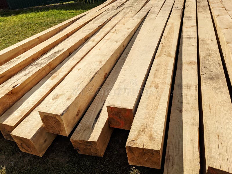 Stack of Wooden Squared Timber for Construction Stock Image - Image of ...