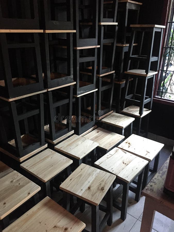 Stack of Wooden Stools and Tables in a Cozy Interior Space with Natural ...