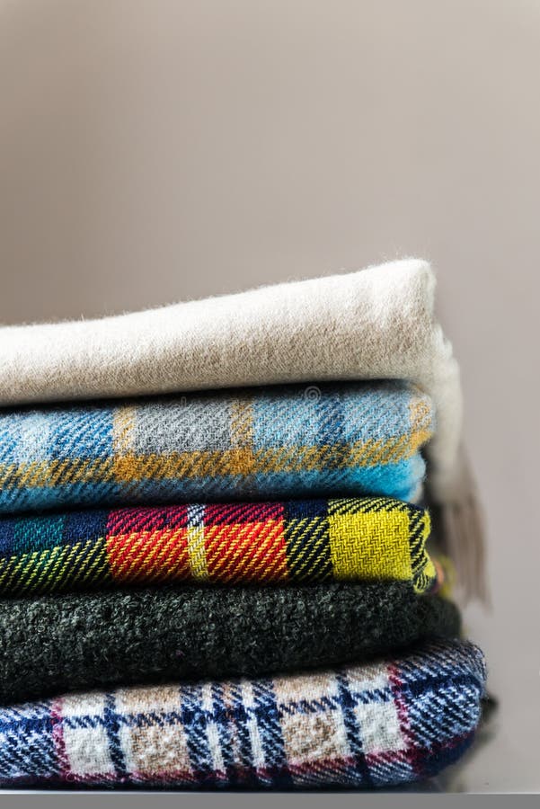 Stack of Woolen Checked Blankets Stock Photo - Image of plaid, softness ...
