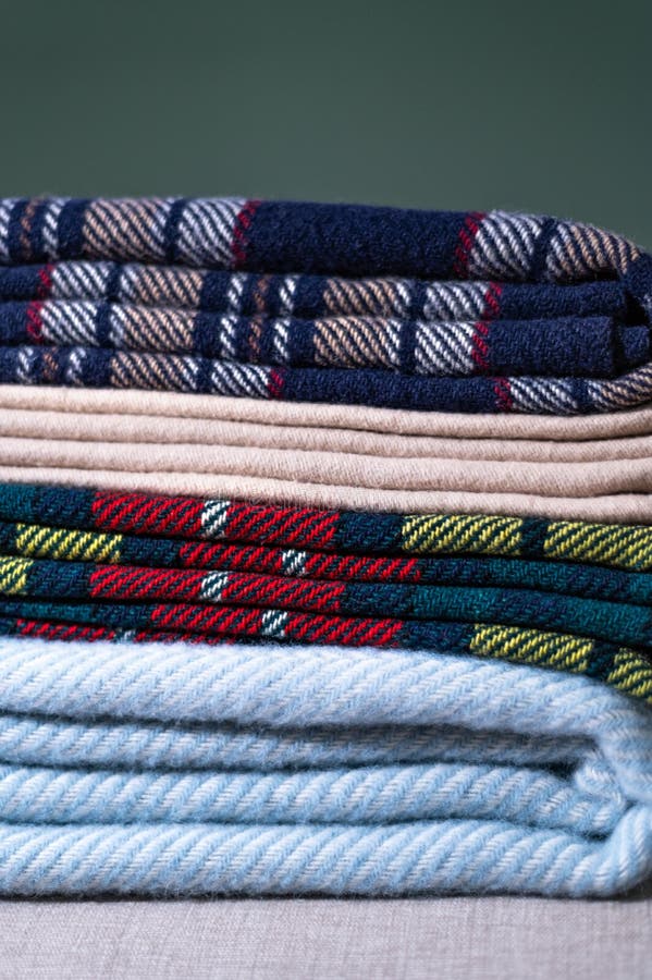 Stack of Woolen Checked Blankets Stock Photo - Image of textile, autumn ...