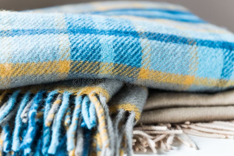 Stack of Woolen Checked Blankets Stock Image - Image of clothes ...