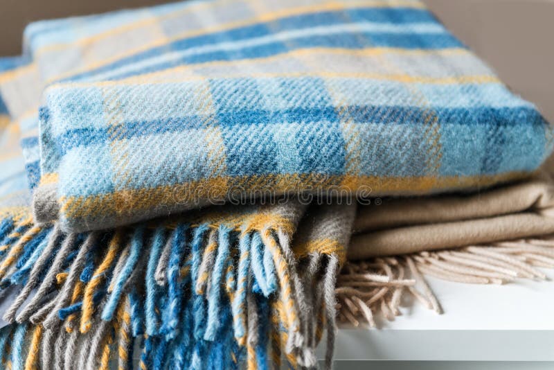 Stack of Woolen Checked Blankets Stock Photo - Image of plaid, softness ...