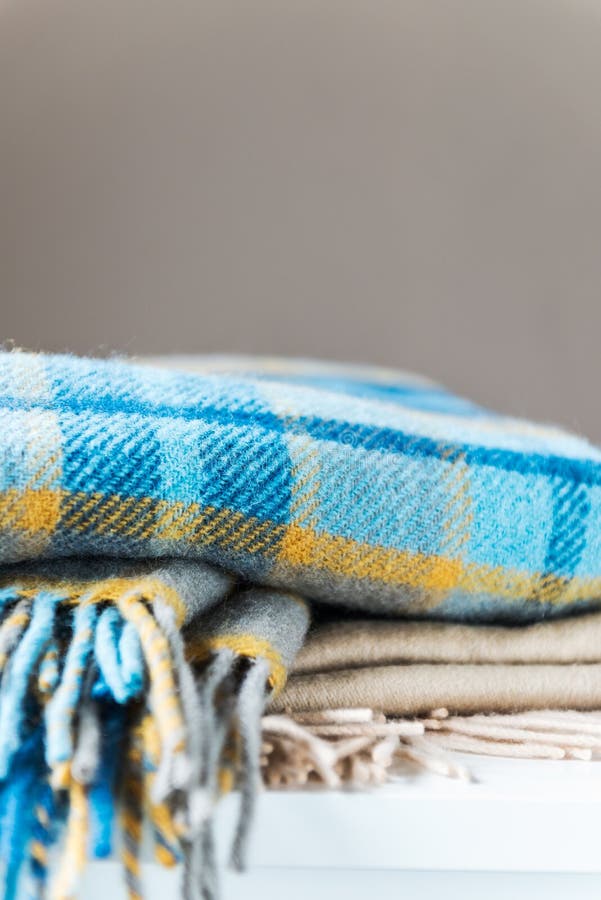 Stack of Woolen Checked Blankets Stock Image - Image of autumn, texture ...
