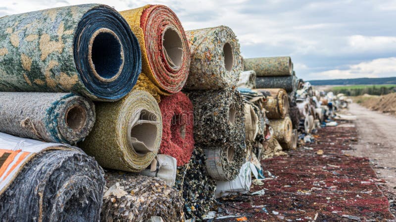 A Stack of Worn, Rolled Carpet Scraps in a Wasteland Stock Illustration ...