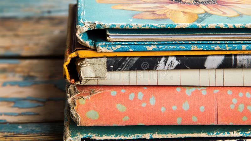 Stack of Worn, Vintage Notebooks on Wooden Surface Stock Photo - Image ...