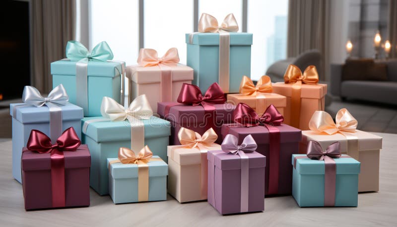 A Stack of Wrapped Birthday Presents, Colorful and Shiny Generated by ...