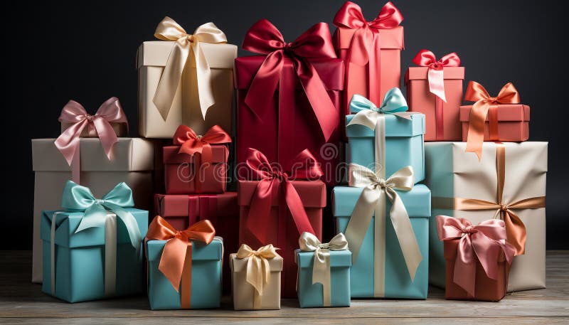 A Stack of Wrapped Birthday Presents, Colorful and Shiny Generated by ...