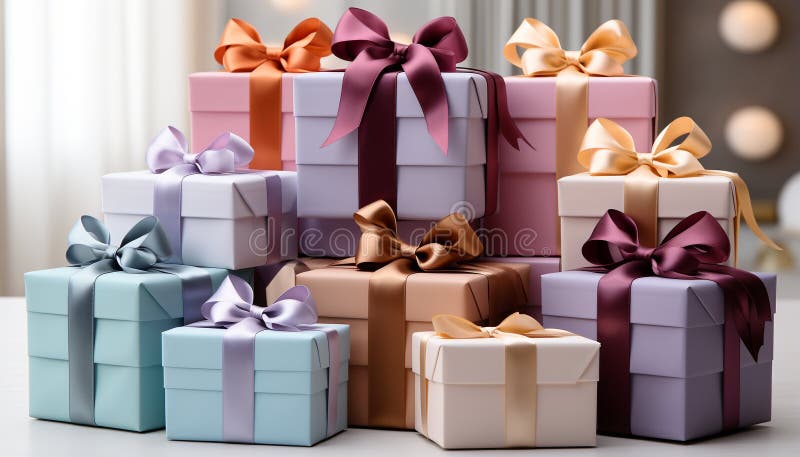 A Stack of Wrapped Gift Boxes, Colorful and Ornate Generated by AI ...