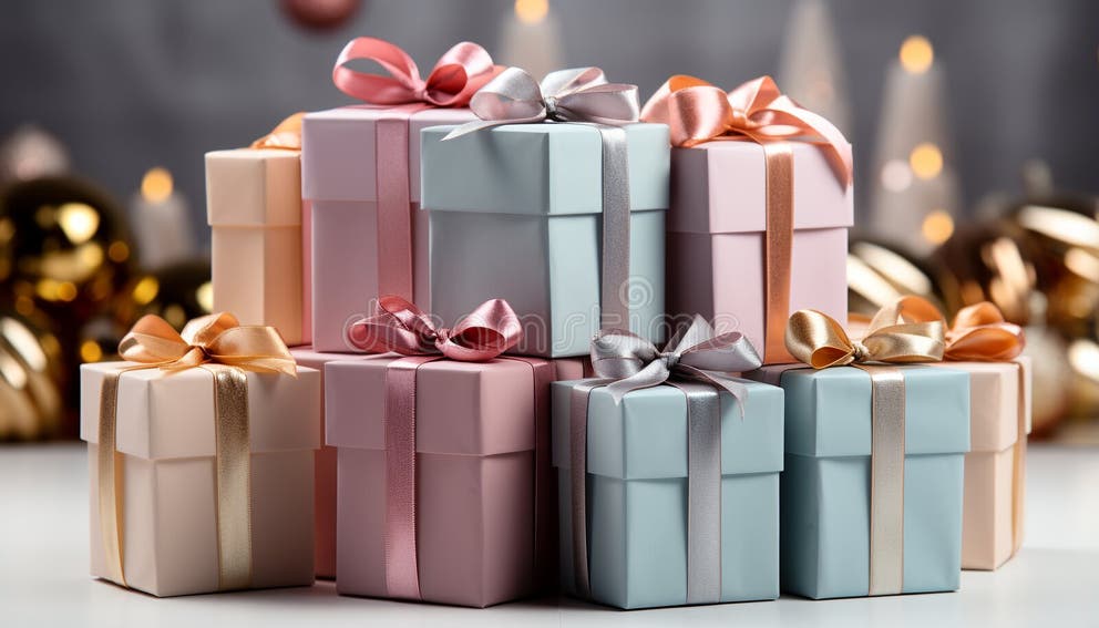 A Stack of Wrapped Gift Boxes, Shiny and Colorful Generated by AI Stock ...