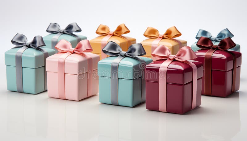 A Stack of Wrapped Gift Boxes in Shiny, Multi Colored Packaging ...