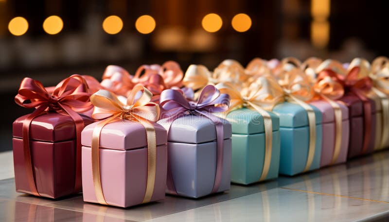 A Stack of Wrapped Gift Boxes, Shiny and Ornate Generated by AI Stock ...