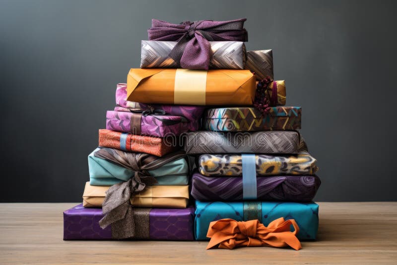 Stack of Wrapped Gifts in Different Sizes and Colors Stock Illustration ...