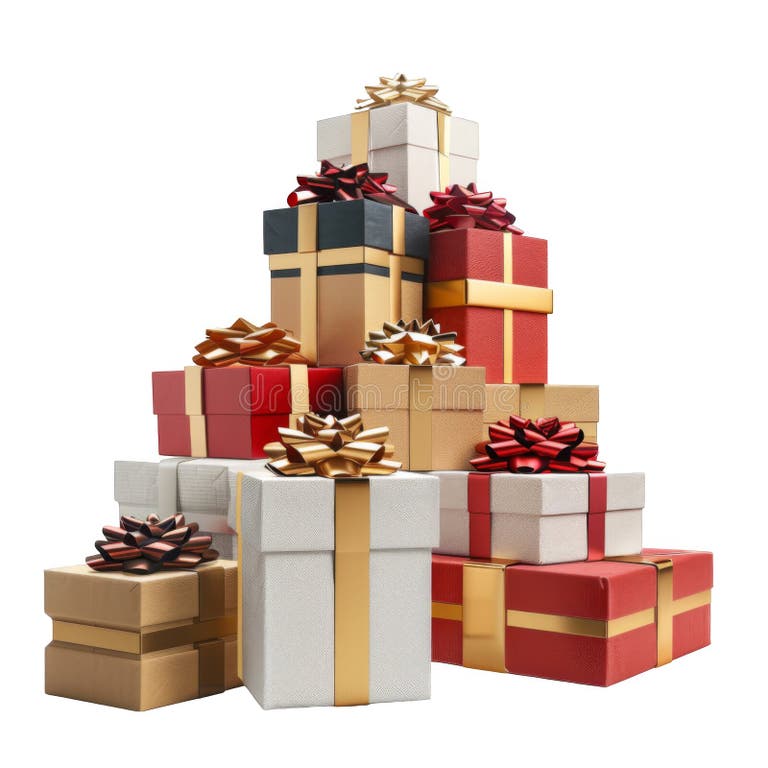 Stack of Wrapped Gifts with Red and Gold Ribbons Stock Image ...