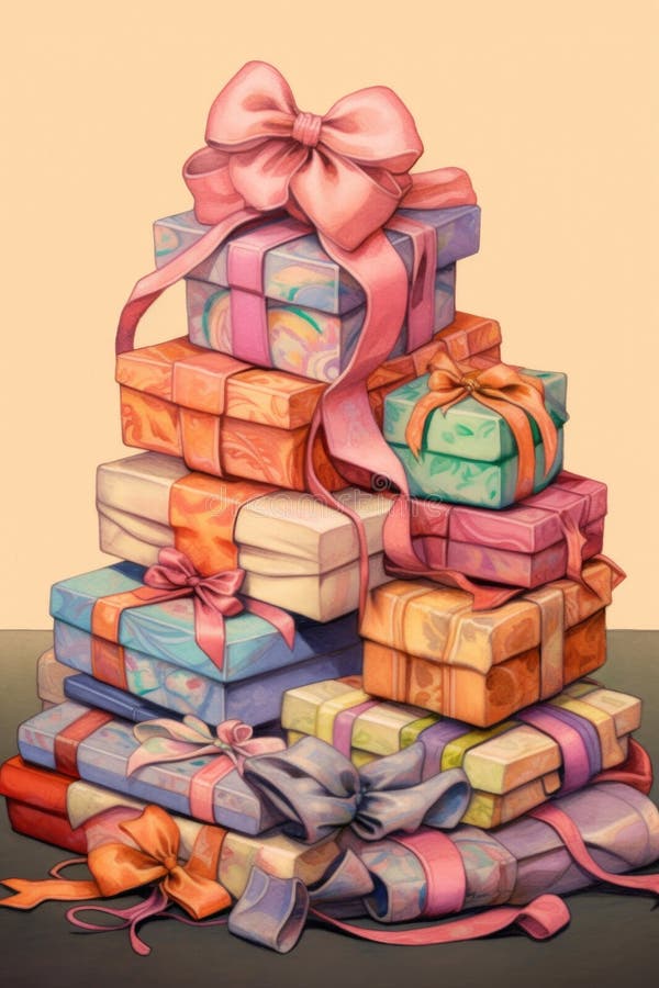 Stack of Wrapped Gifts with Ribbons and Bows Stock Illustration ...