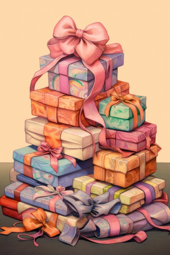 Stack of Wrapped Gifts with Ribbons and Bows Stock Illustration ...