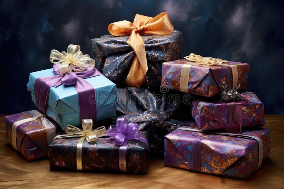 Stack of Wrapped Gifts in Various Sizes and Colors Stock Illustration ...