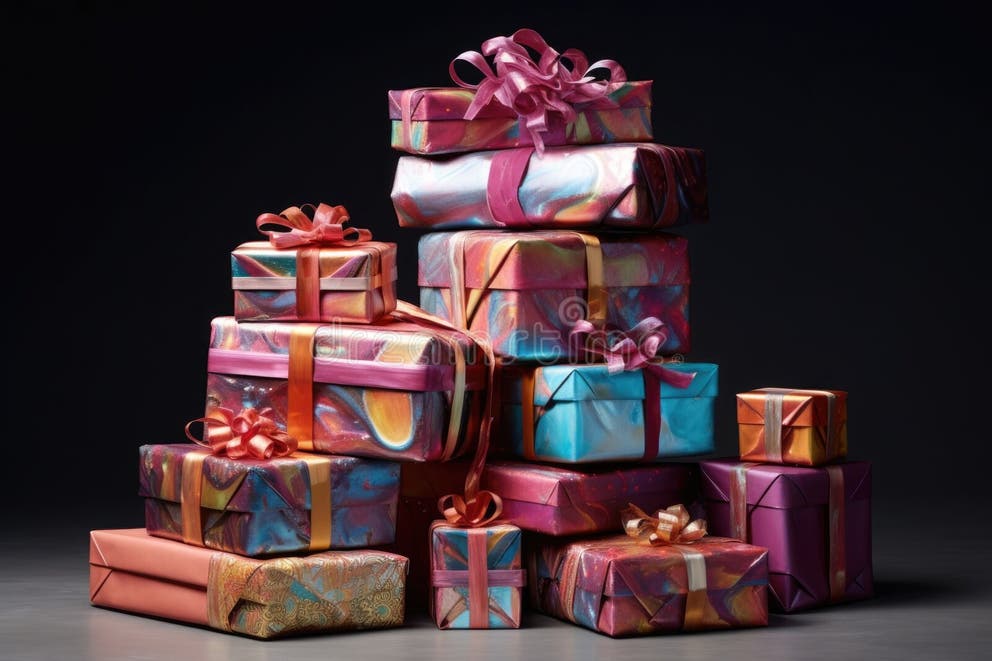 Stack of Wrapped Gifts in Various Sizes and Colors Stock Illustration ...