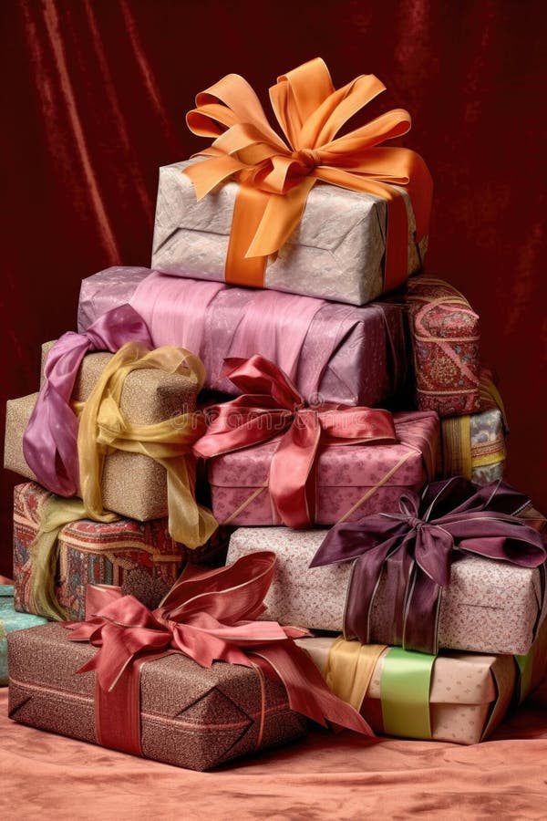 Stack of Wrapped Holiday Gifts with Bows and Ribbons Stock Illustration ...