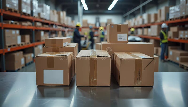 Stack of Wrapped Packages on Conveyor Inside Modern Warehouse Facility ...